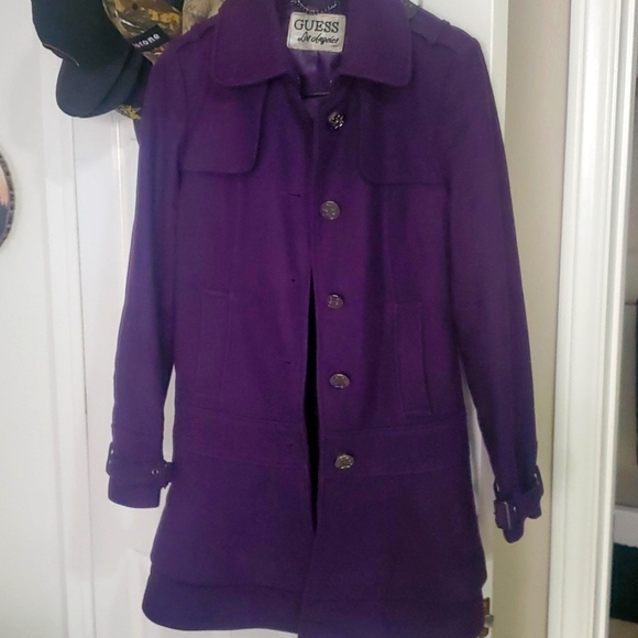 Guess | Jackets & Coats | Guess Purple Wool Coat Xs | Poshmark